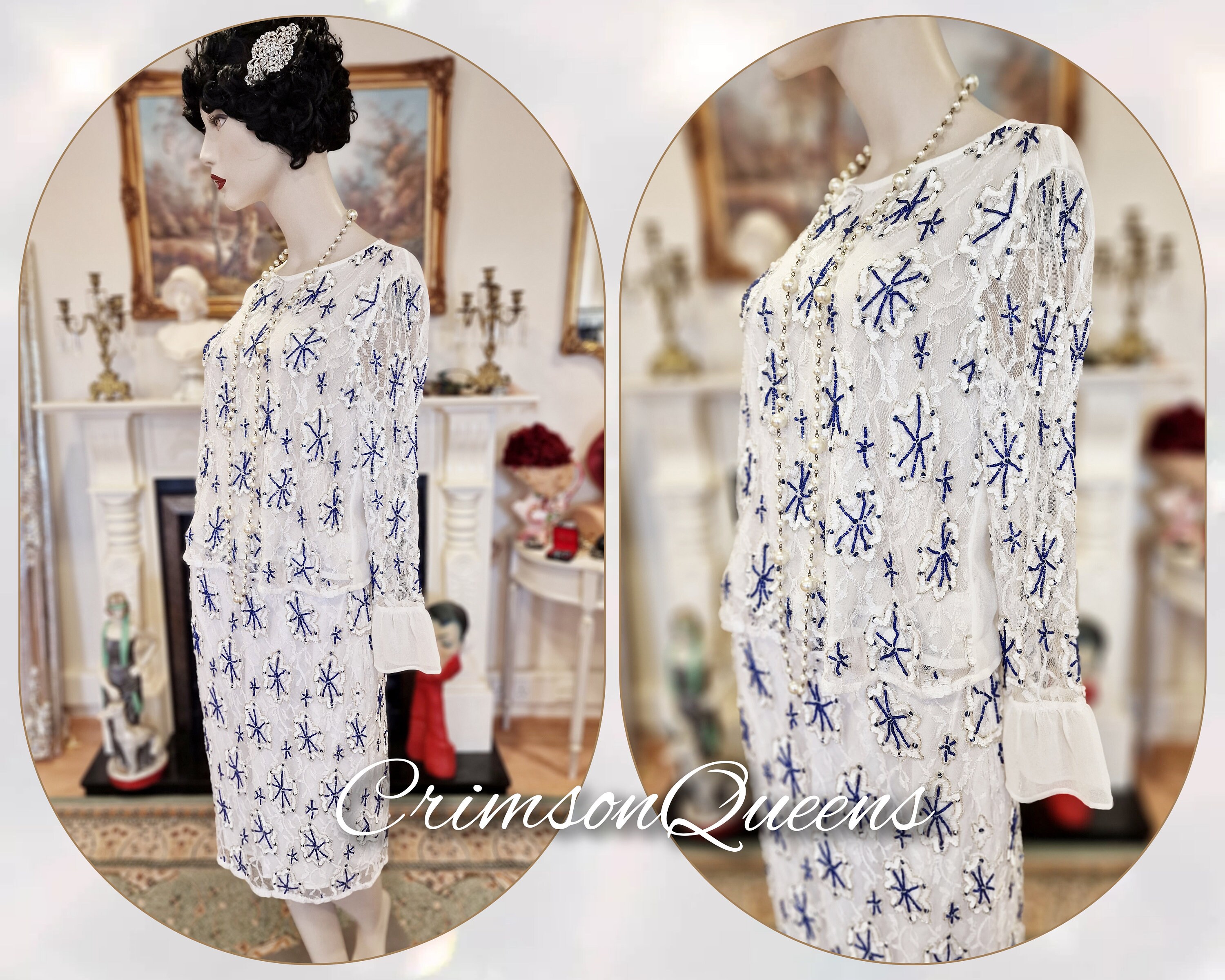 1920s Dress Art Deco Flapper White Winter Wonderland Snowflake Dress ...