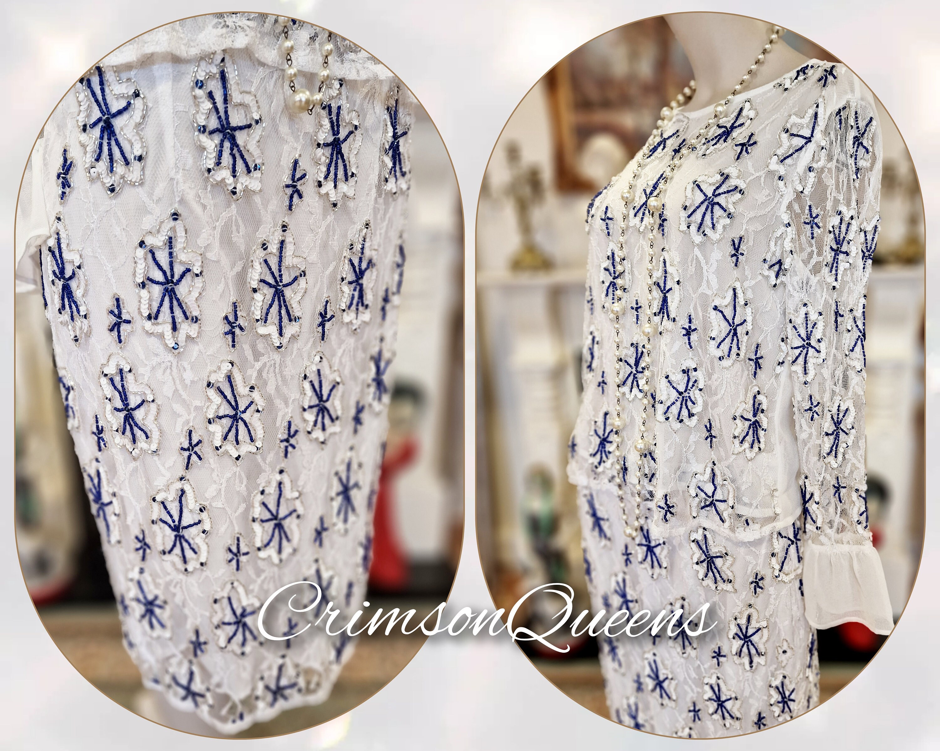 1920s Dress Art Deco Flapper White Winter Wonderland Snowflake Dress ...