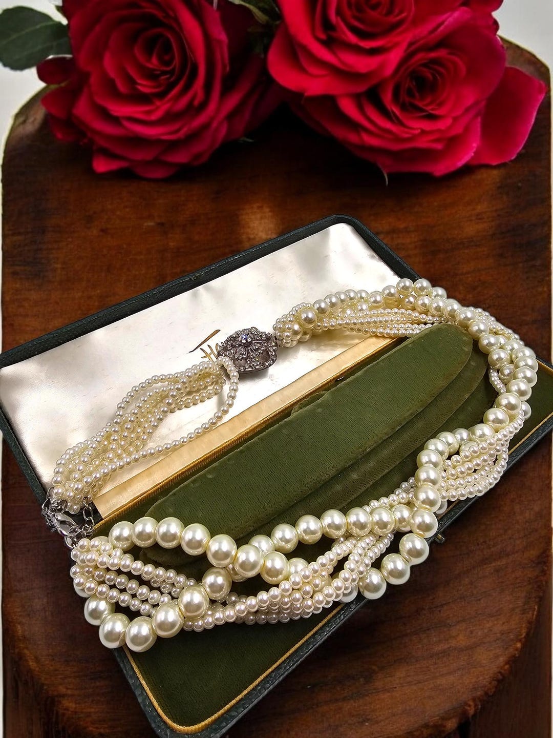 Art Deco Twisted Braid Simulated Thick Pearl Statement Necklace With ...