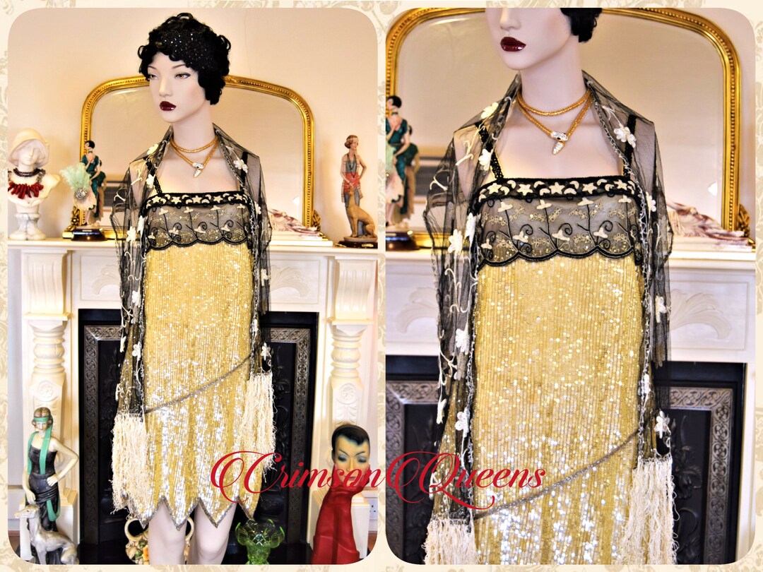 Vintage Gold 1920s Flapper Sequined With Antique Lace Great Gastby ...