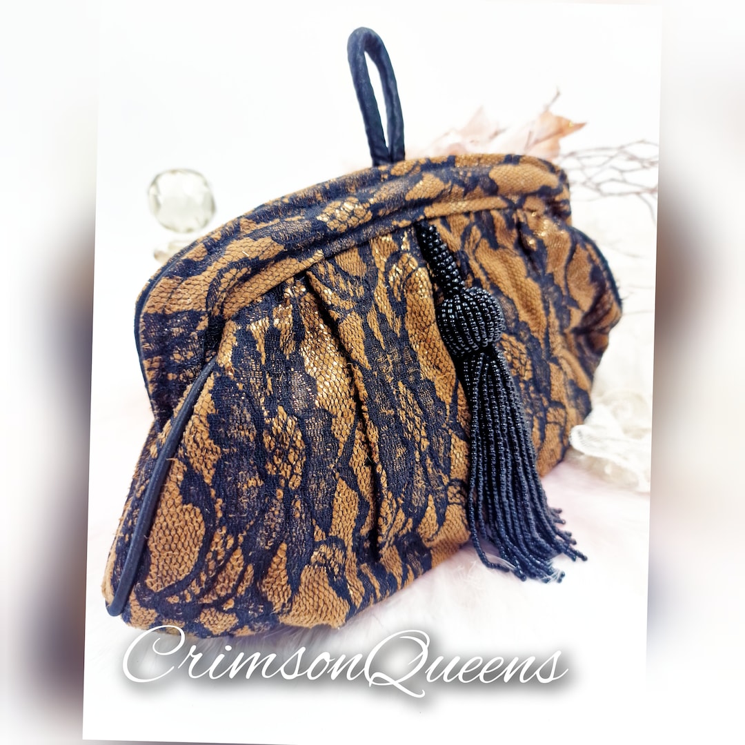 Vintage Flapper Art Deco Toffee Bag Gold With Black Laced Overlay ...