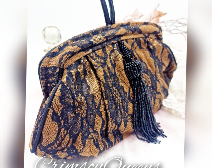 Vintage Flapper Art Deco Toffee Bag Gold With Black Laced Overlay ...