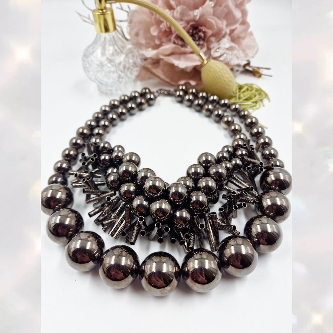 Gunmetal Colored Gypsy Flapper 1920s Bohemian Style Necklace With a ...