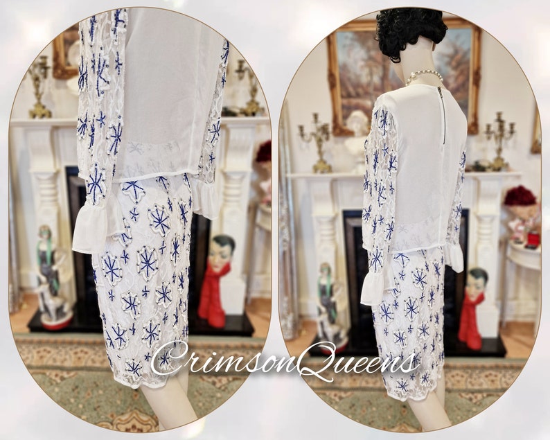 1920s Dress Art Deco Flapper White Winter Wonderland Snowflake - Etsy
