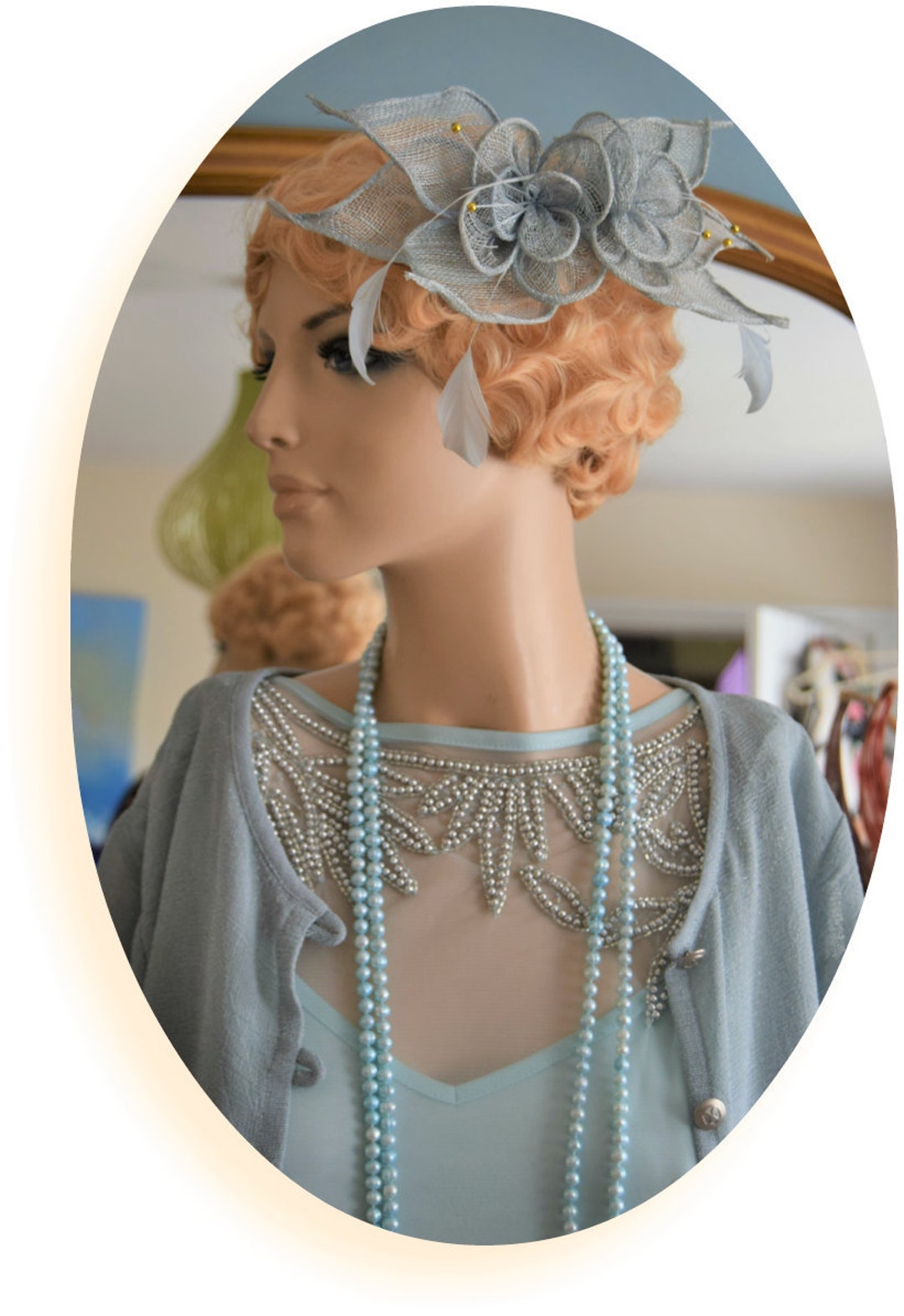 Beautiful Vintage Art Deco Burlap Duck Blue Feathered and Beaded 1920s ...