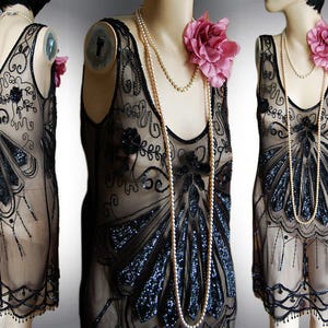 Flapper Dress 1920s Dress Flapper Mesh Dress 1920s Beaded Gown Vintage ...