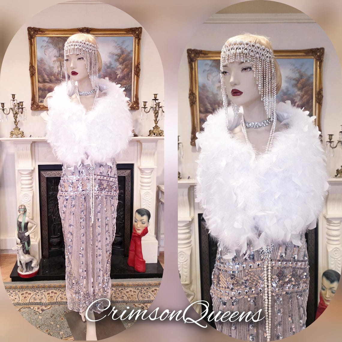 Flapper Dress 1920s Sequinned Beige Silver Dress Vintage Oriental Sheer ...