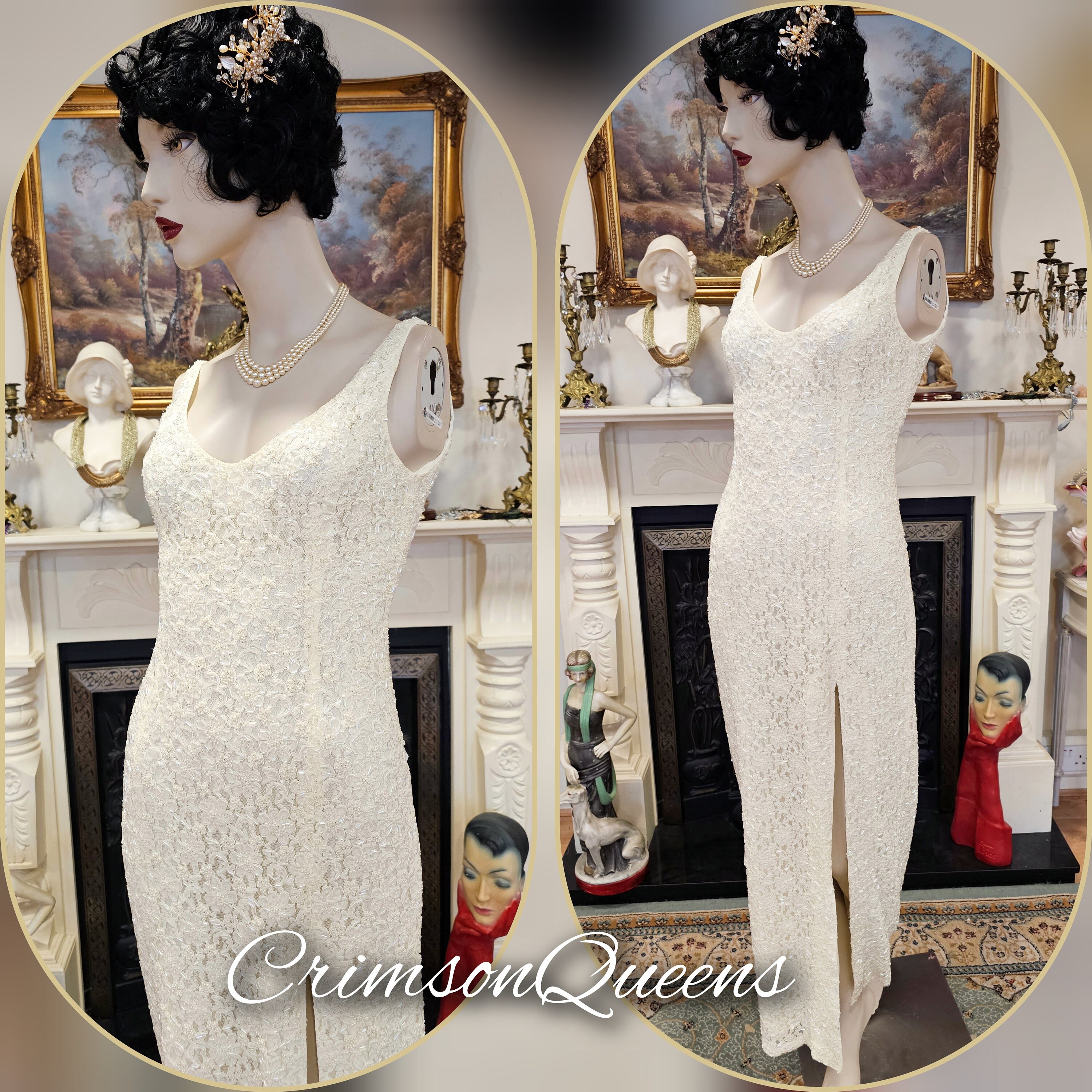 1920's Bride White Wedding Bridal Dress Fully Beaded Flapper Great ...