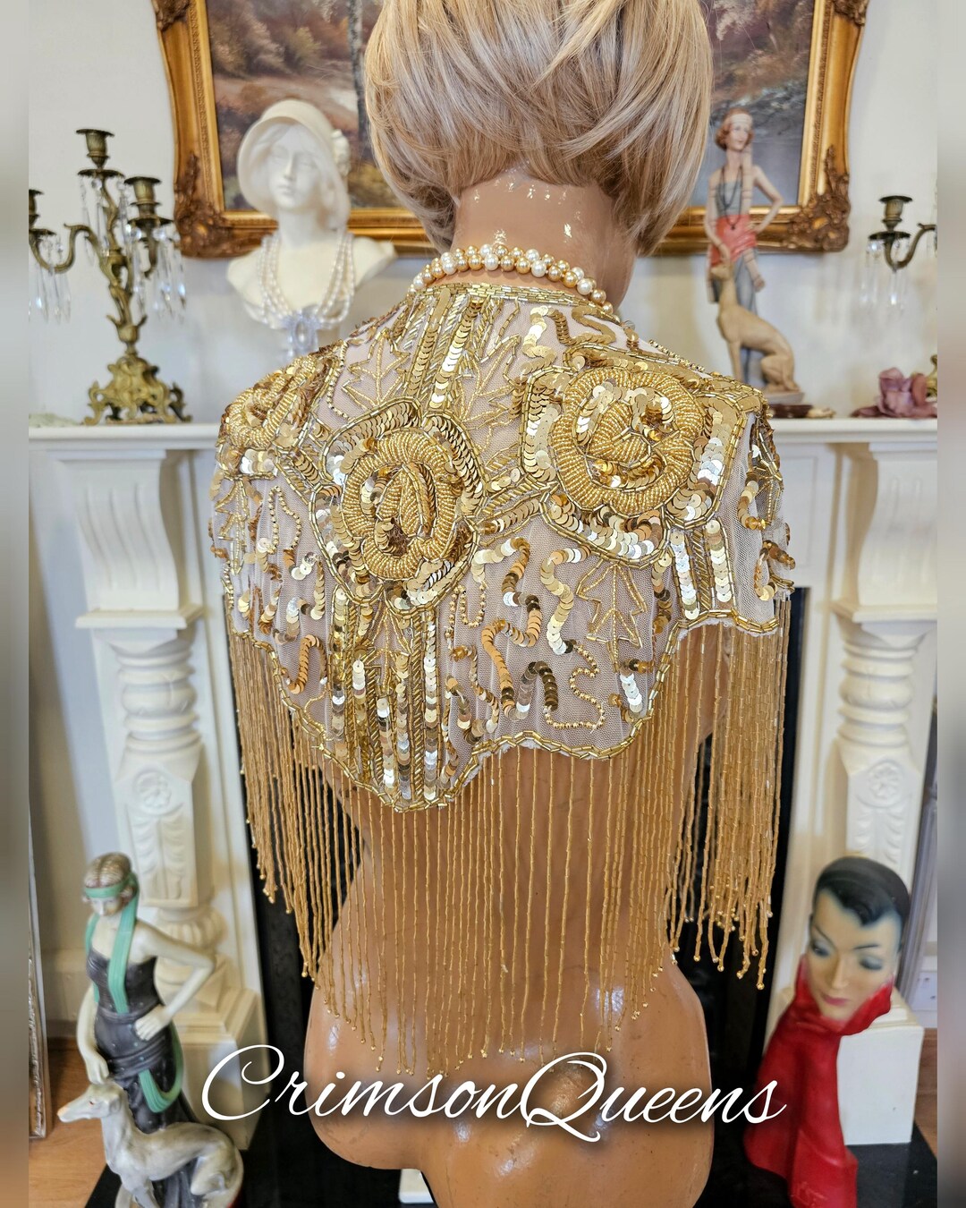 Vintage Gold Intricately Embellished Beaded Tasseled Cape Bolero Art ...