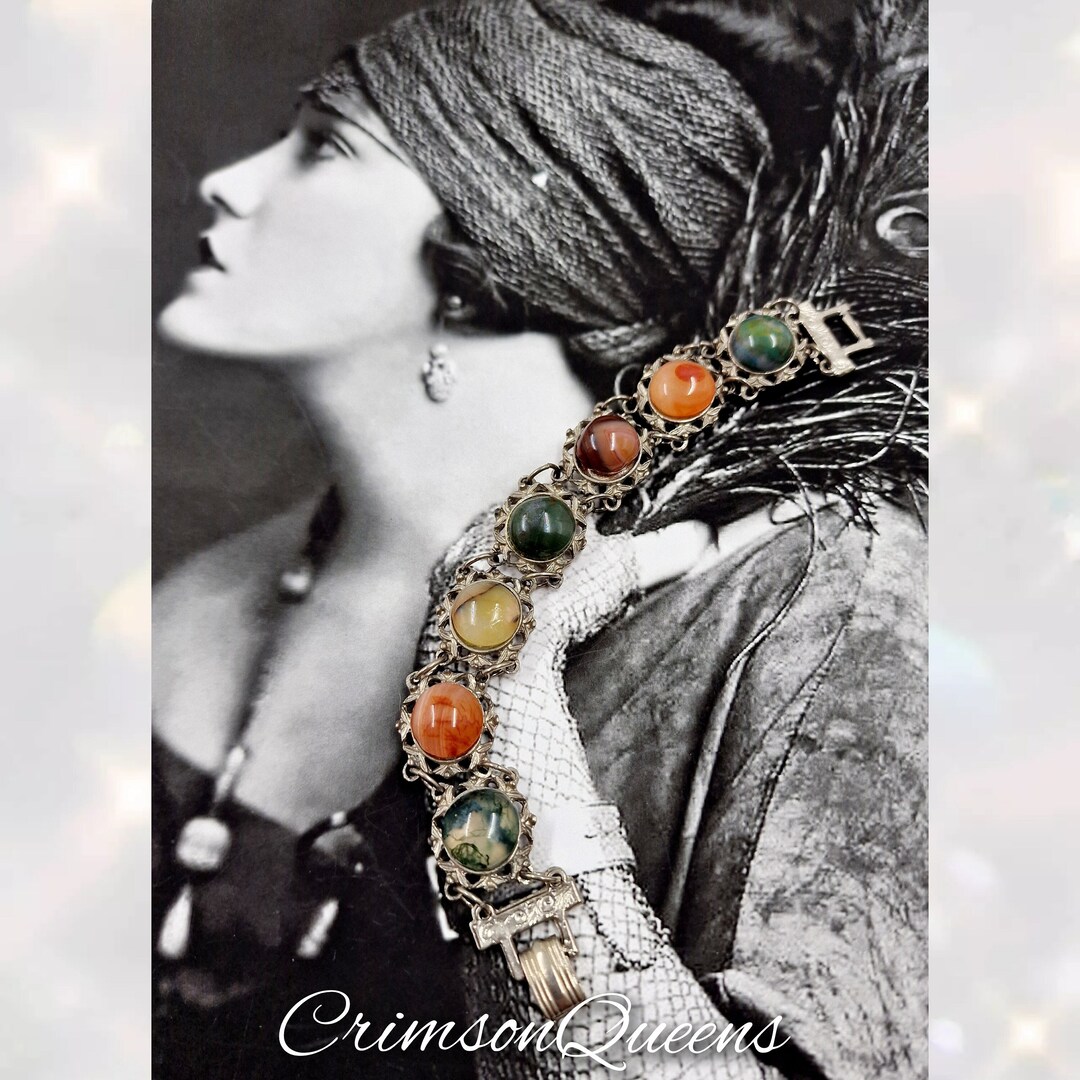 Beautiful Art 1920s Flapper Deco Colorful Stone Bracelet Set in Silver ...