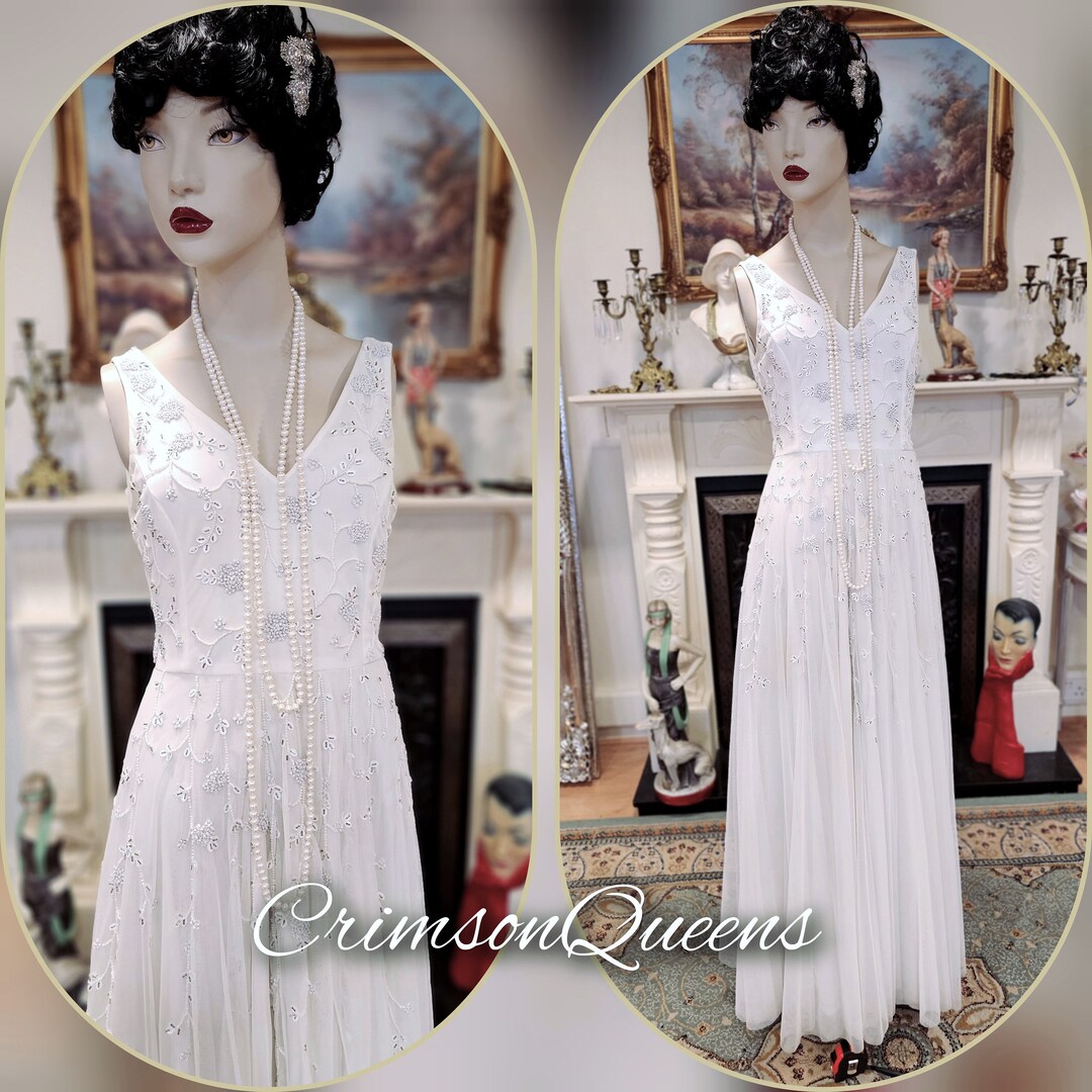 1930s Wedding Dress Amesh Flapper Bride Vintage White Wedding Gown ...
