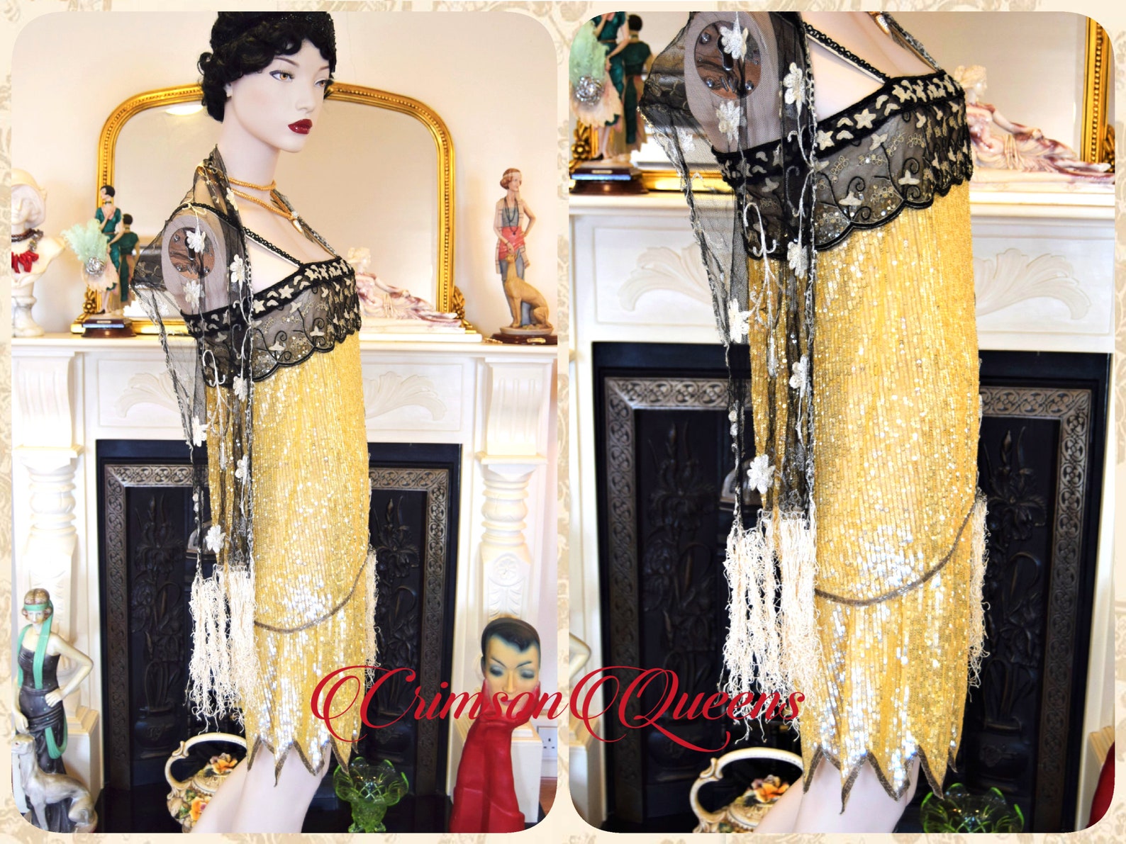 Vintage Gold 1920s Flapper Sequined With Antique Lace Great Gastby ...