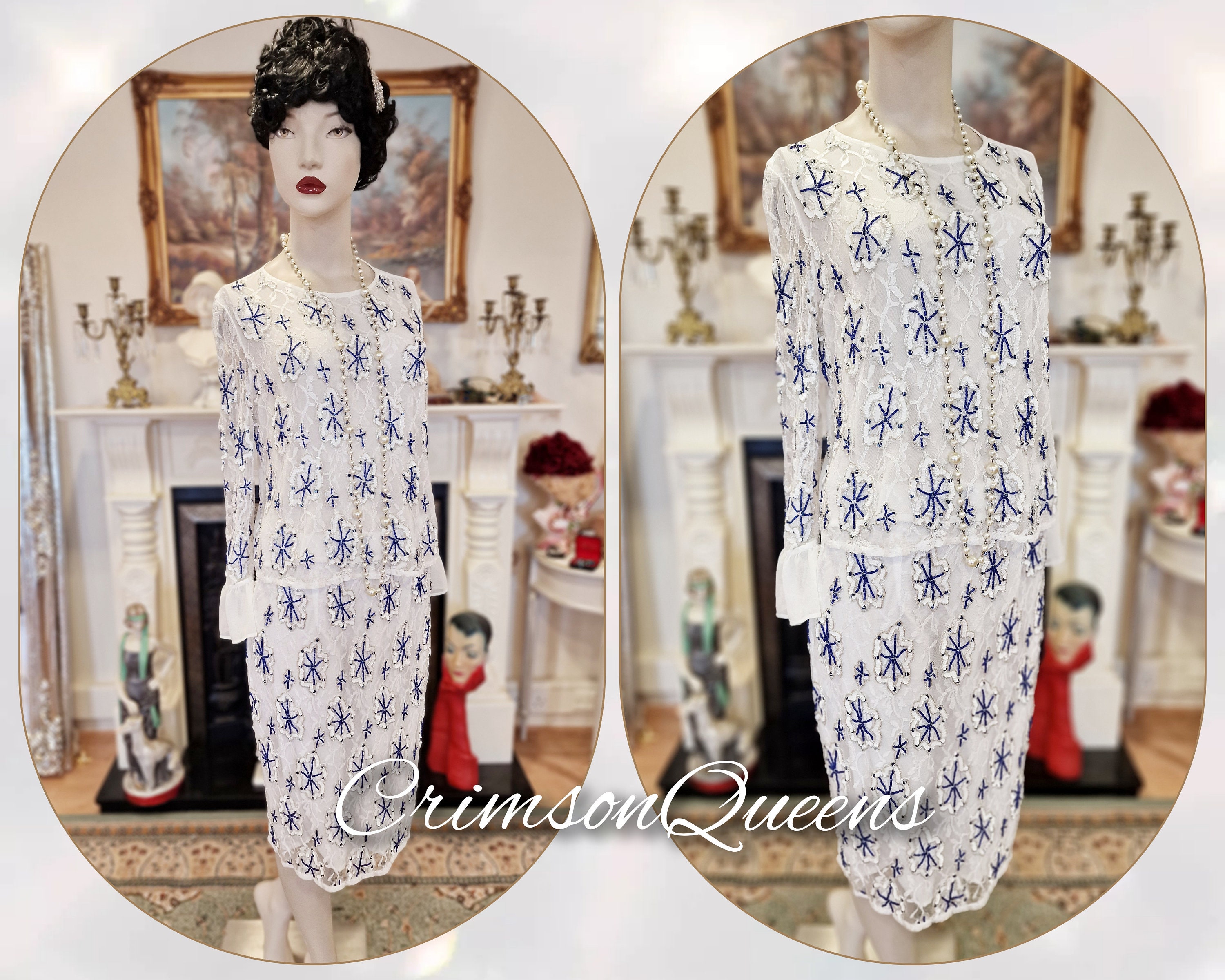 1920s Dress Art Deco Flapper White Winter Wonderland Snowflake - Etsy