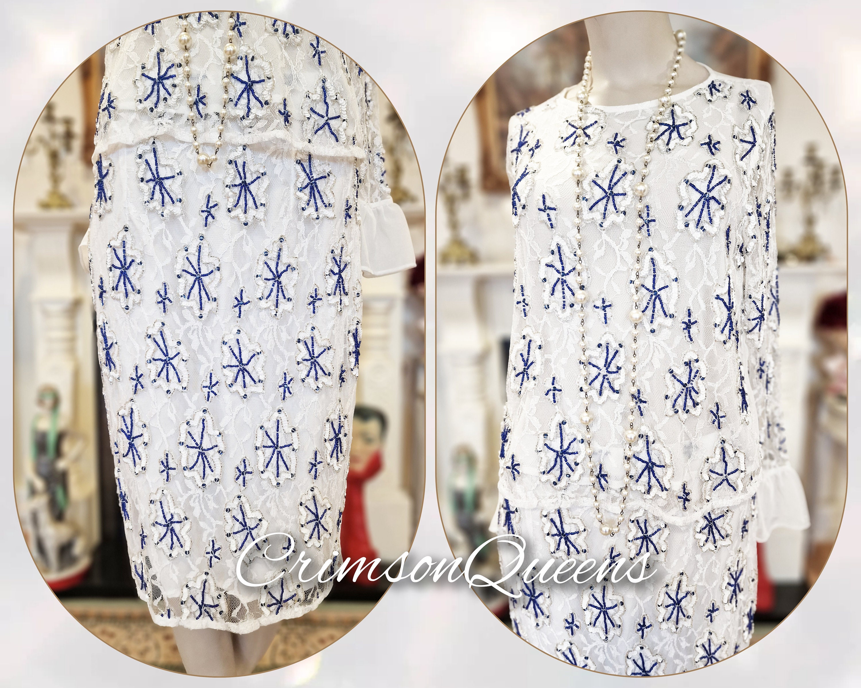 1920s Dress Art Deco Flapper White Winter Wonderland Snowflake Dress ...