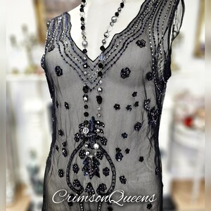 Vintage Downton Abbey Great Gatsby Black Beaded Sheer Mesh Dress 1920s ...