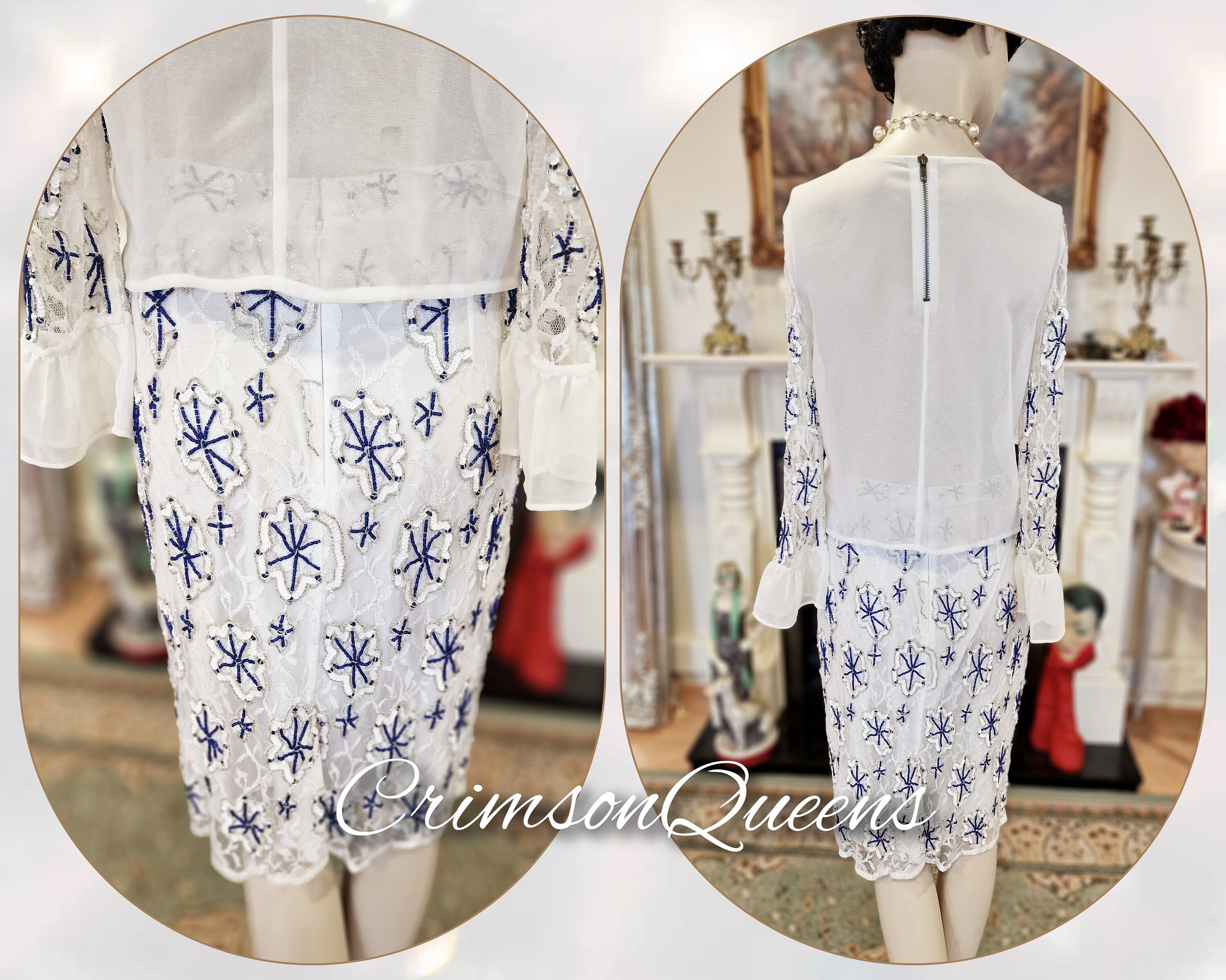 1920s Dress Art Deco Flapper White Winter Wonderland Snowflake Dress ...