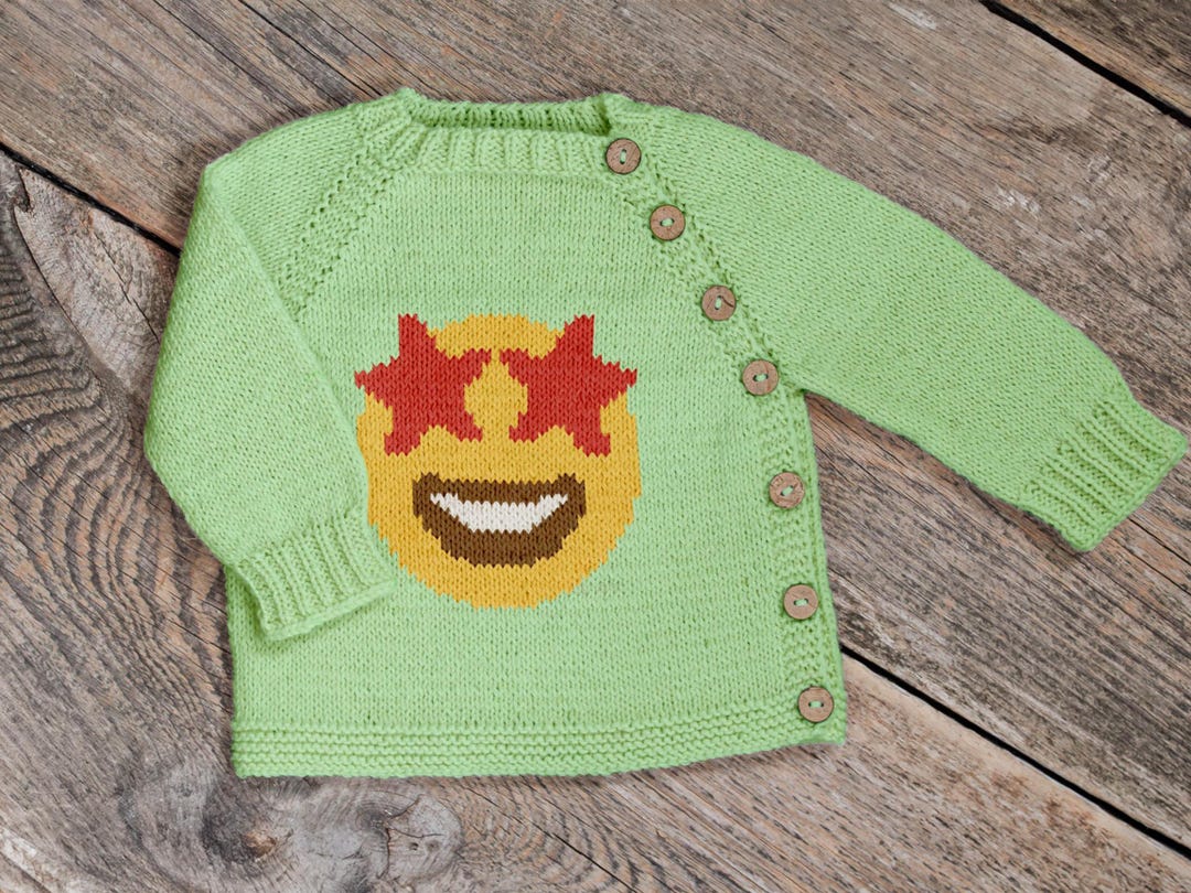 Star Struck Emoji Cardigan PDF Knitting Pattern, Knit Kids Sweater ...