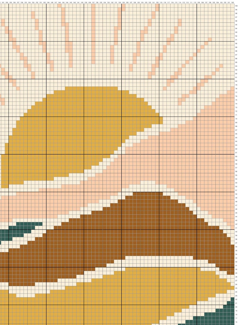 Sunset Blanket C2C Crochet Pattern Graph – Modern Pixel Throw Afghan ...