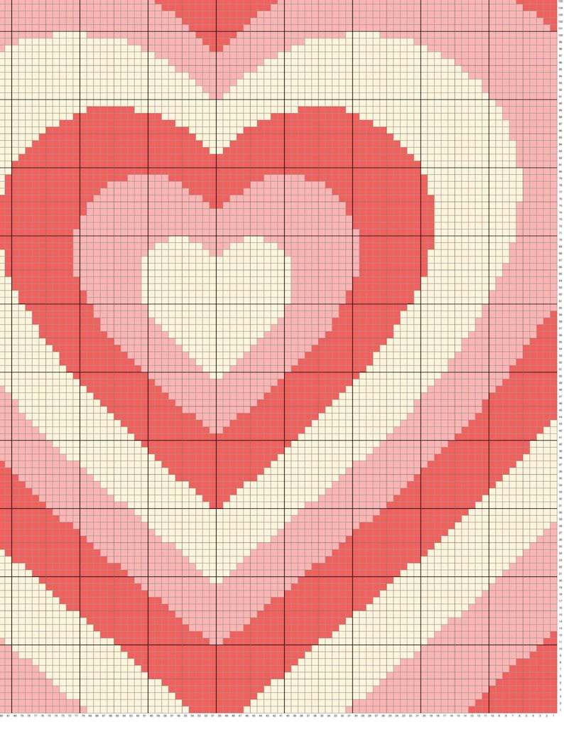 100 × 120 Squares Hearts C2C Crochet Blanket Pattern Romantic Valentine ...