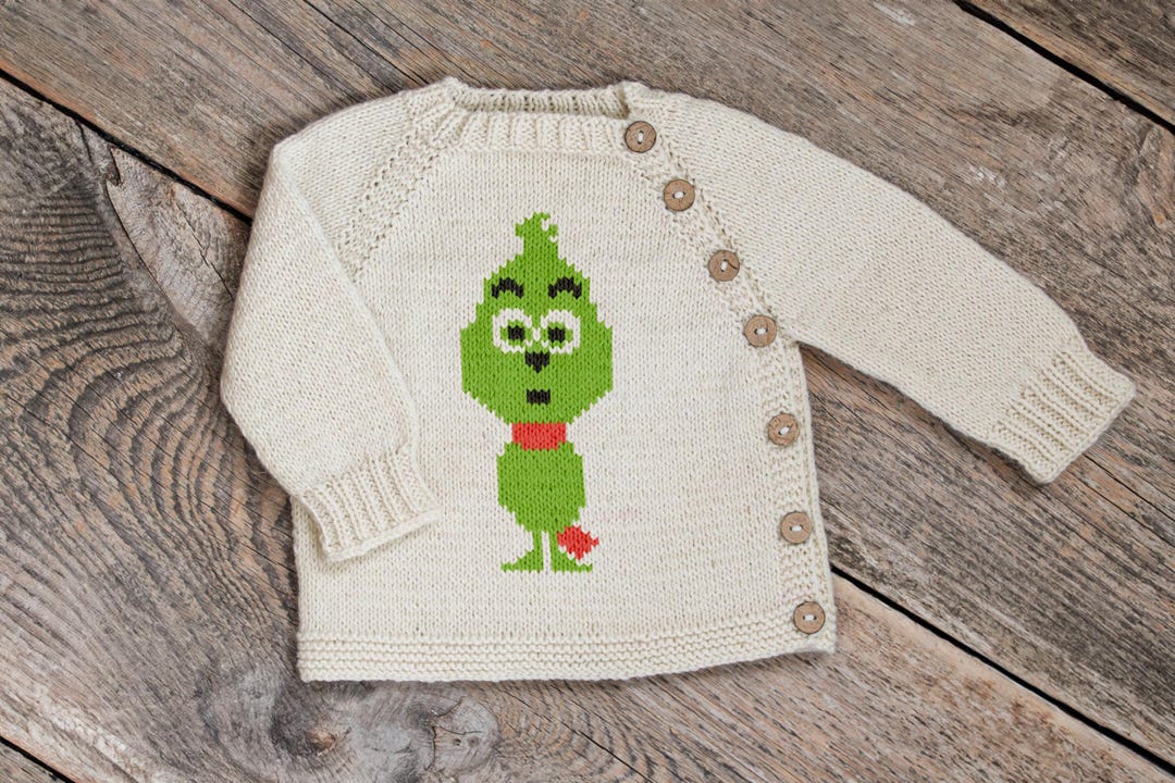 Cute Baby Grinch Knit Kids Sweater - Knitting Pattern, Duplicate Stitch ...