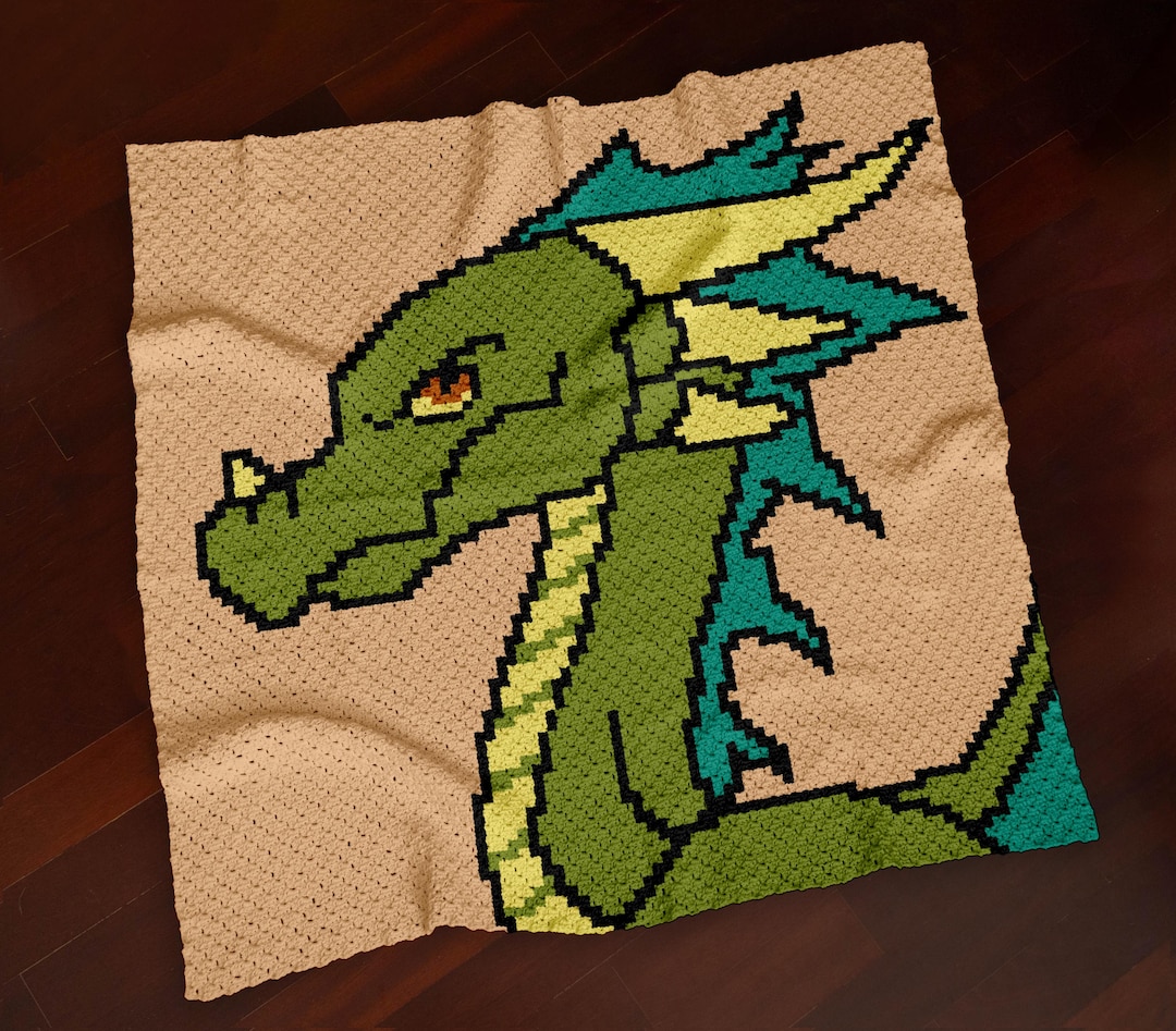Dragon Square Blanket C2C Crochet Pattern Fire-tail Mythical Oriental ...