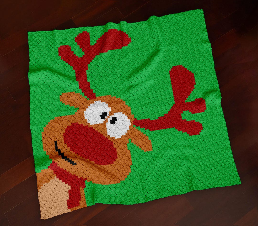 Christmas Reindeer Square Blanket C2C Crochet Pattern Xmas Holiday Rug ...