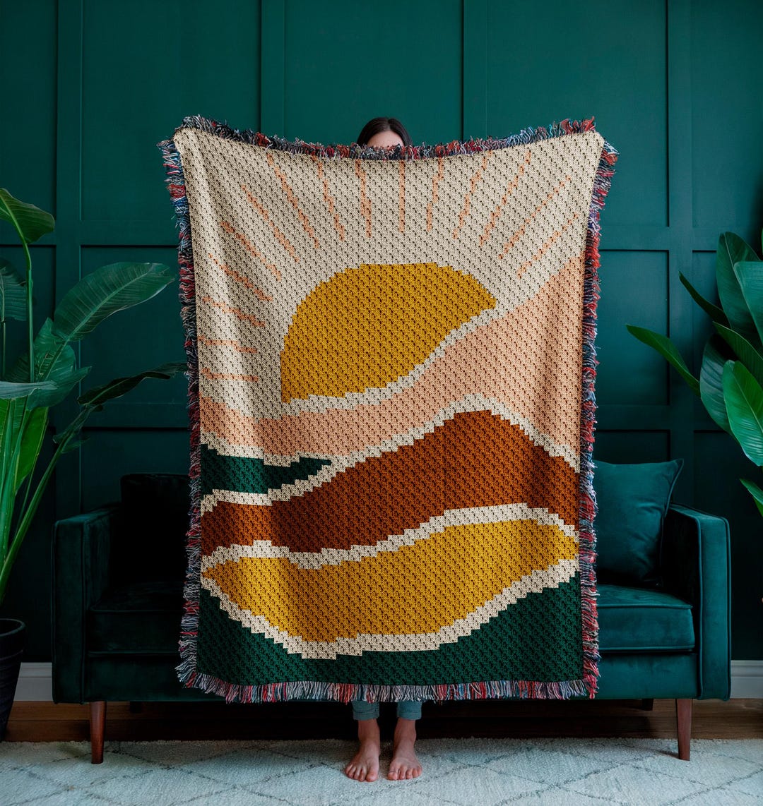 Sunset Blanket C2C Crochet Pattern Graph – Modern Pixel Throw Afghan ...