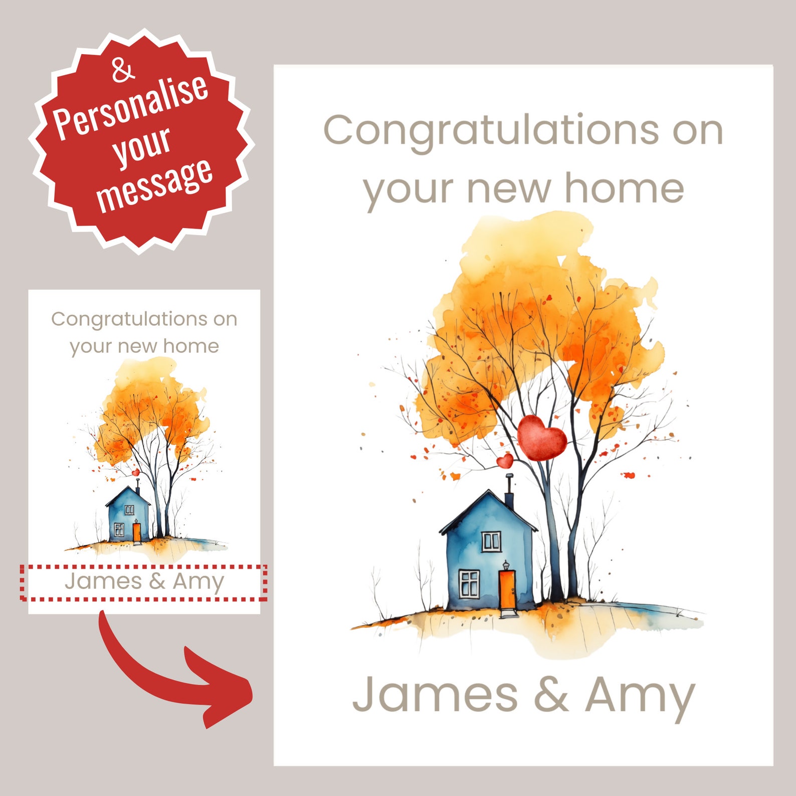 Personalised New Home Card for House Warming, Watercolour Card ...