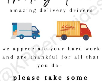Delivery Driver Thank You Appreciation Snack Sign Printable 8.5x11 for ...