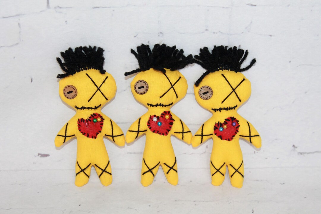 Set of 3 Yellow Voodoo Dolls – 4 Inch Handmade Mini Plush Gothic Decor ...