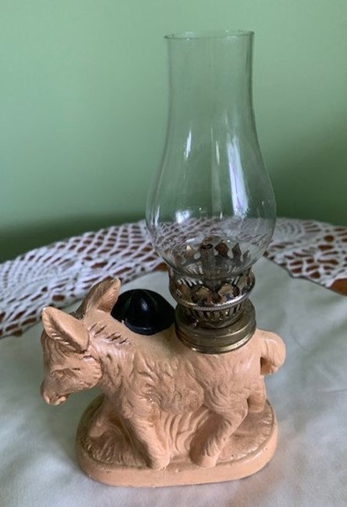 Vintage Miniature Oil Lamp With a Man Sitting Next to a Cute Donkey - Etsy