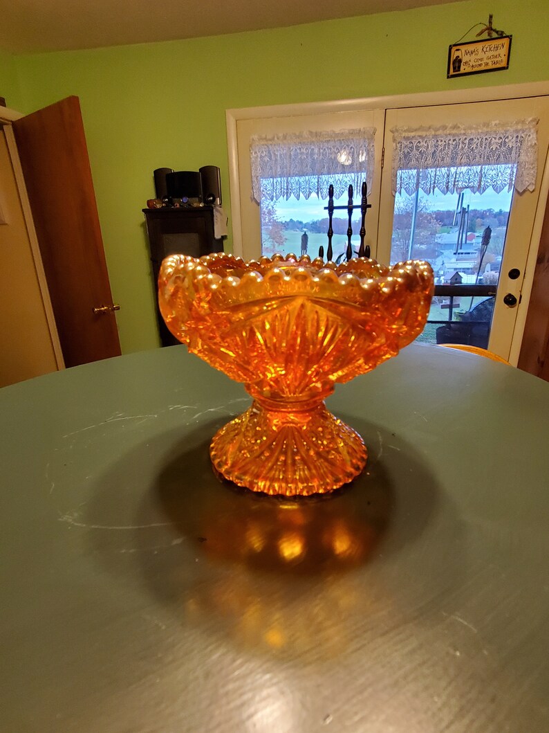 Vintage Imperial Glass Marigold Iridescent Carnival Compote - Etsy