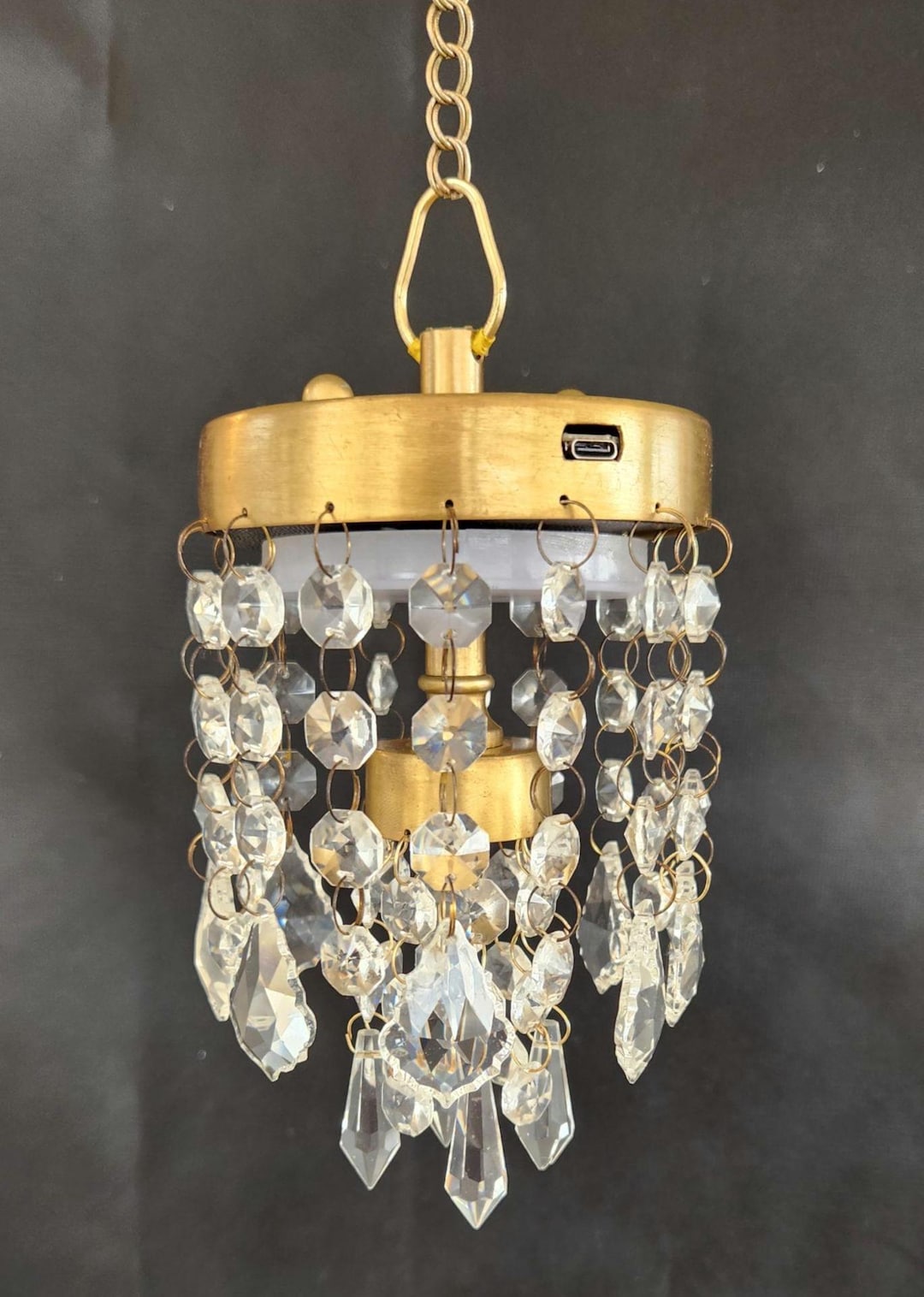 Miniature GOLD Crystal Chandelier, PORTABLE Battery Powered LED, All ...