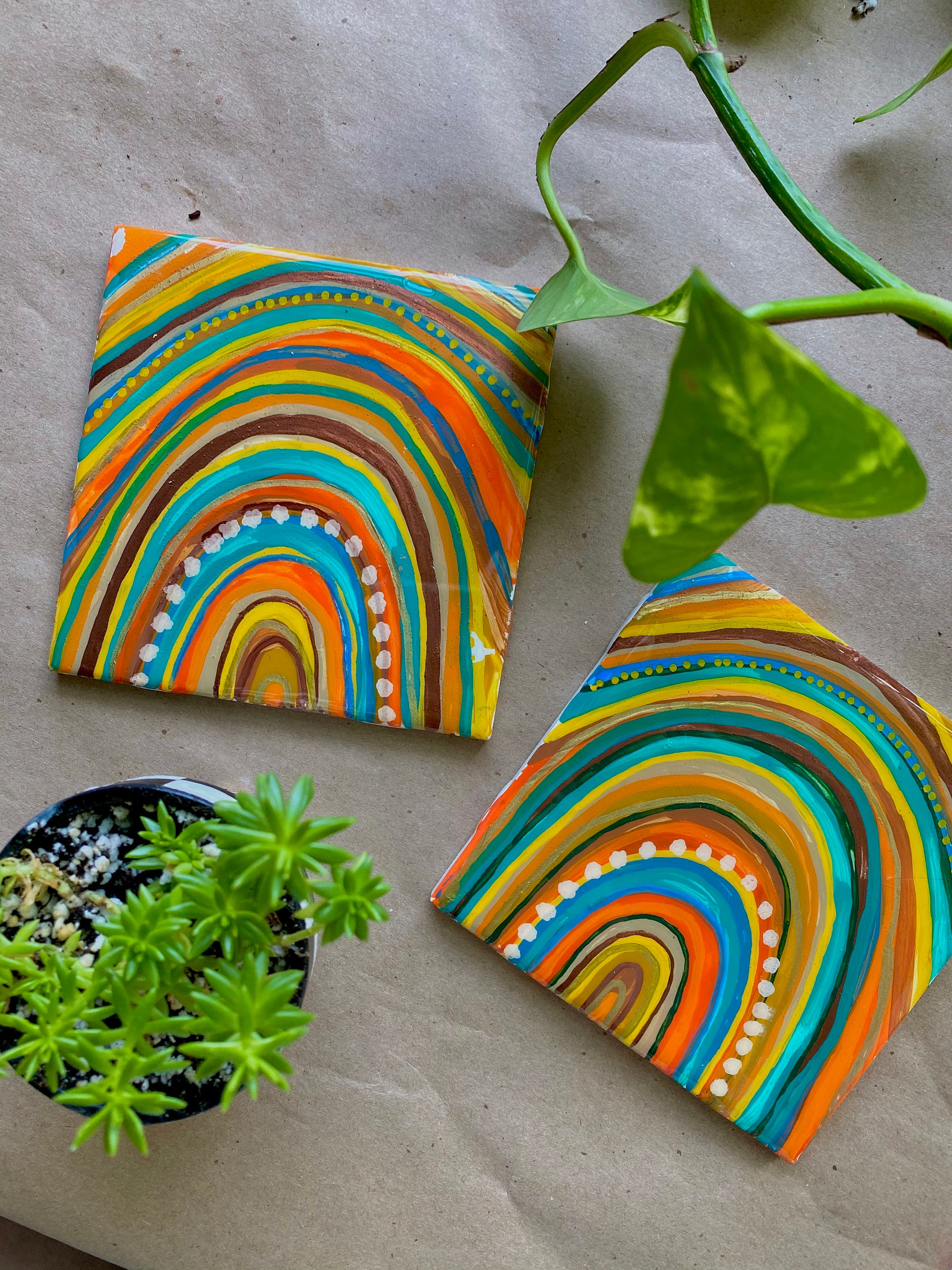 Boho Rainbow Coasters / Coasters Set of 2 / Boho Coasters / | Etsy