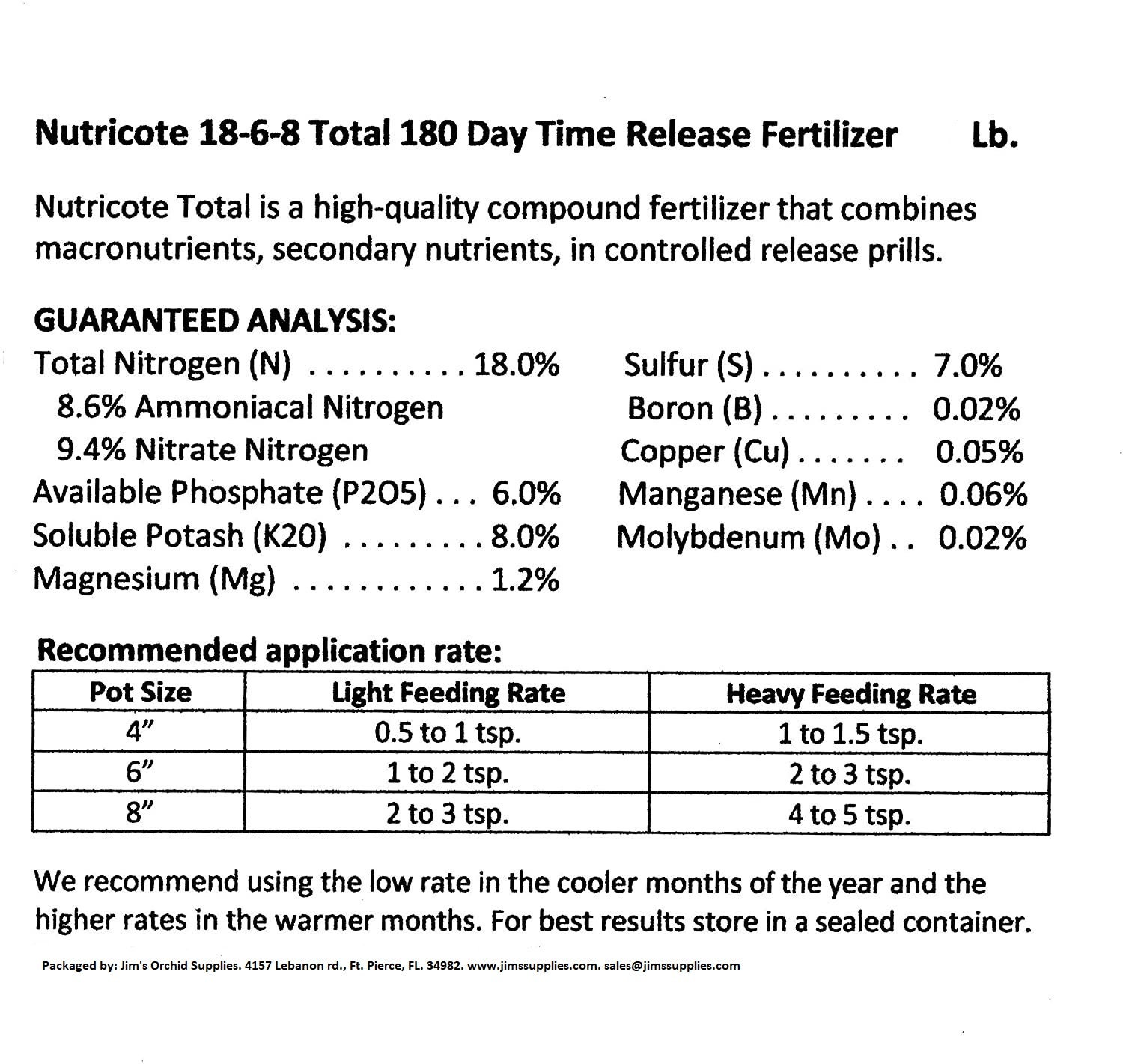 Nutricote. Timed Release Fertilizer. 18-6-8 180 Day. 2 Pounds. Orchids ...