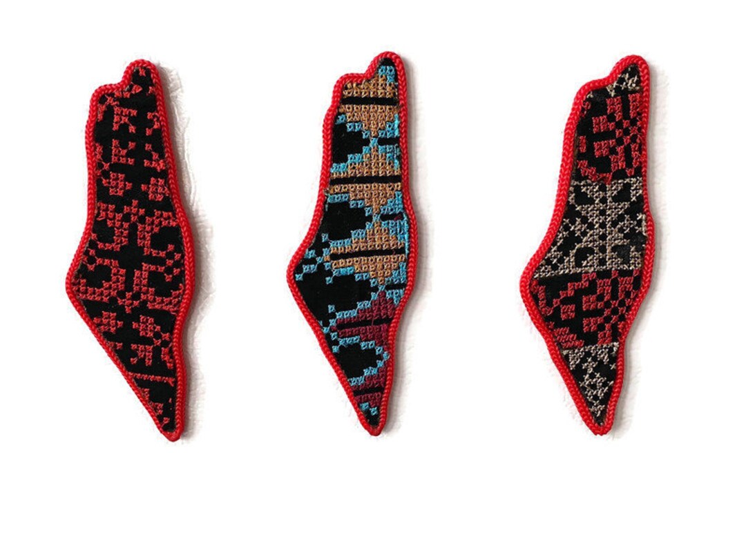 Palestine Map Tatreez Embroidered Refrigerator Magnet, Red or White ...