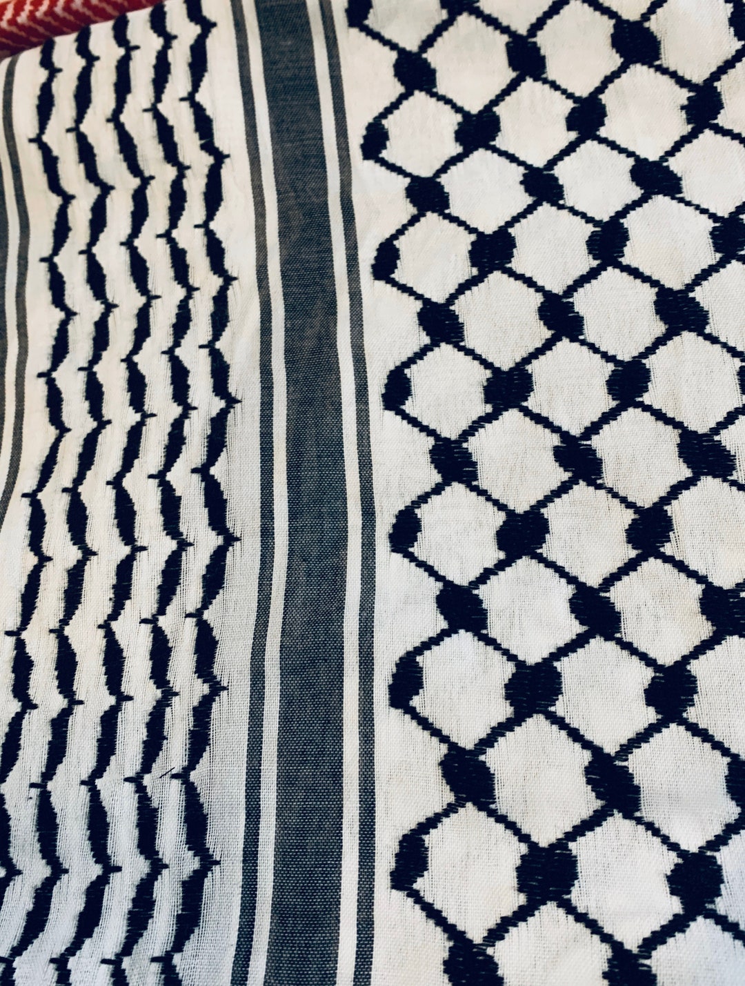 Four 4 Yards Palestinian black/white Keffiyeh Shemagh Hatta Fabric From ...