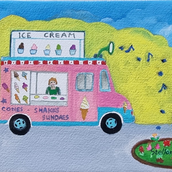 Blue Ice Cream Truck Painting - Etsy