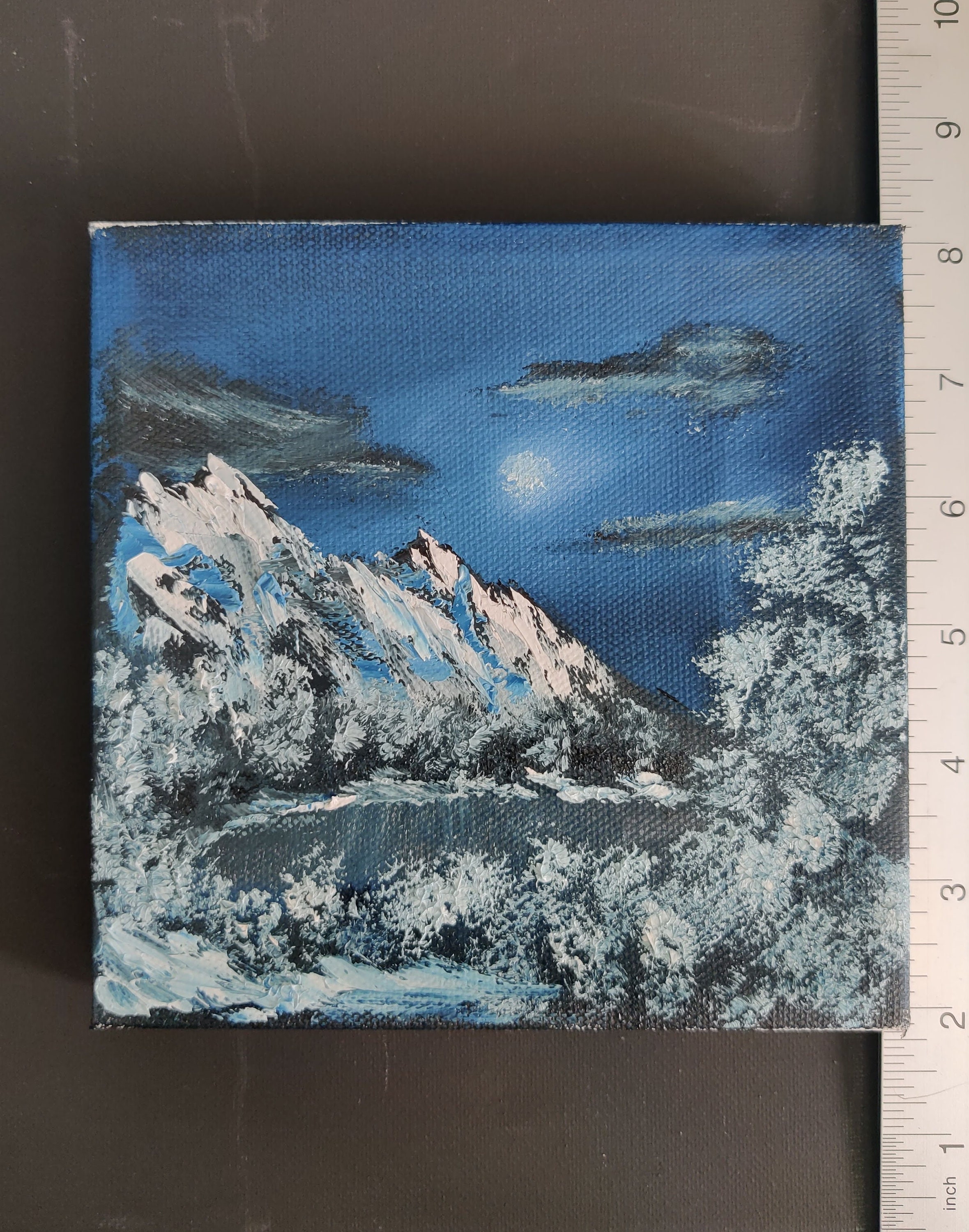 Winter Moon: A Bob Ross Inspired Mini Canvas Painting, 6x6 Painting - Etsy
