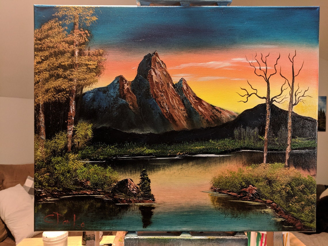 Mountain at Sunset Bob Ross Replica Painting. | Etsy