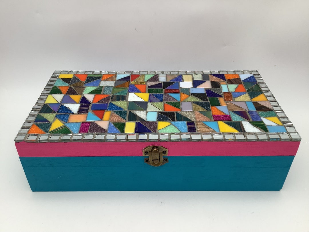 Rainbow Mosaic Wooden Box With Compartments for Tea or - Etsy