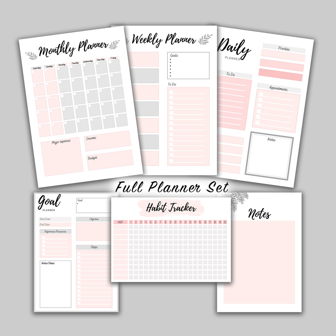 Digital Planner Full Monthly, Weekly, & Daily Rose Set Printable ...