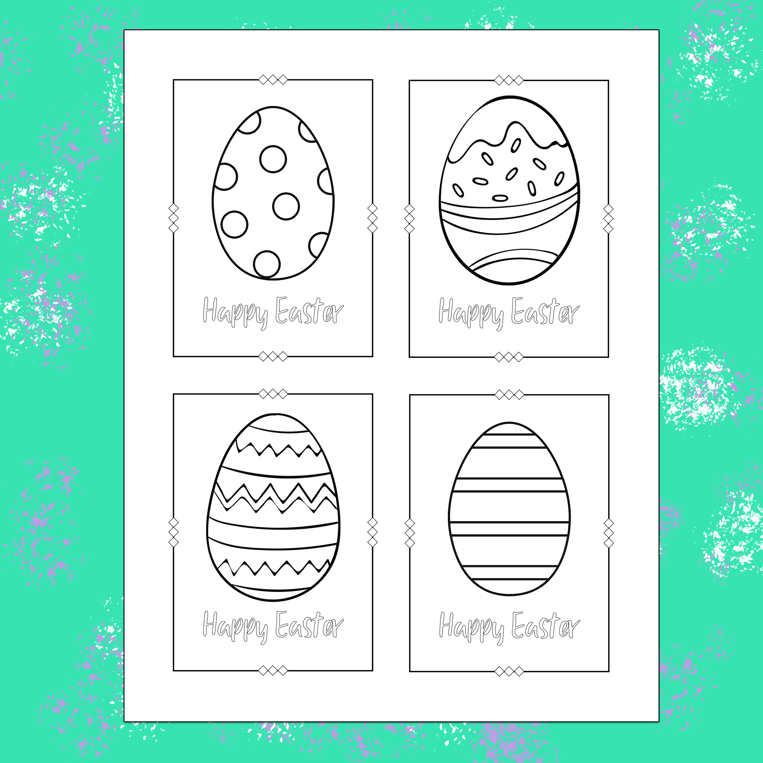 16 Printable Easter Egg Coloring Cards L Kid Easter Coloring Page - Etsy