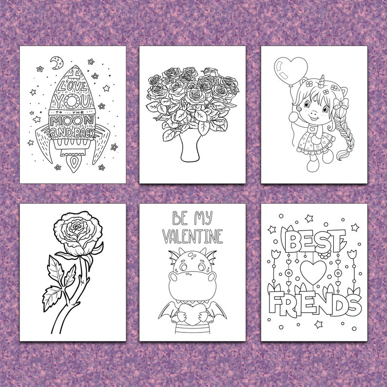 48 Printable Coloring Valentines Cards - Etsy