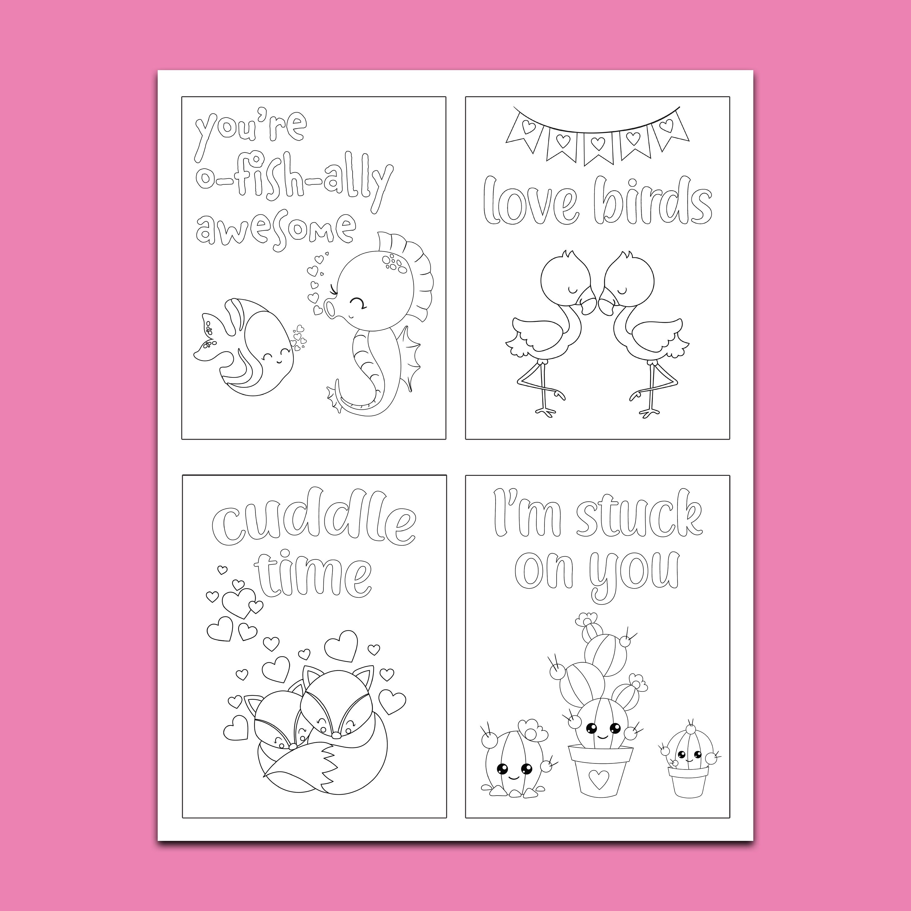 16 Printable Coloring Valentines Cards - Etsy