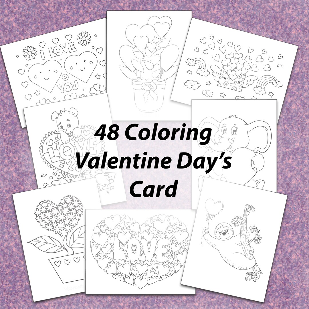 48 Printable Coloring Valentines Cards - Etsy