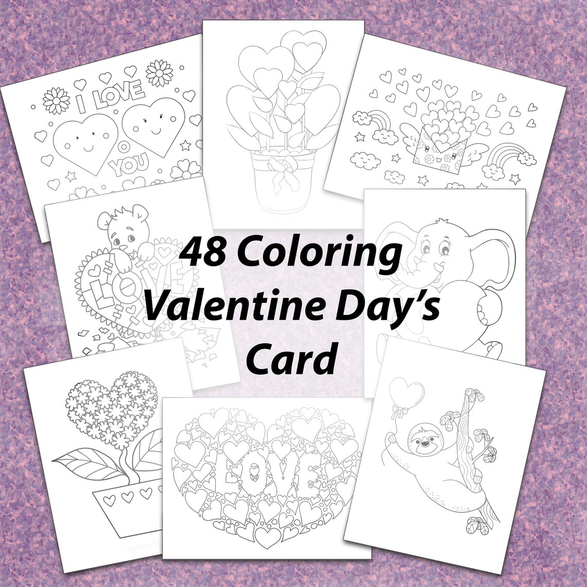 48 Printable Coloring Valentines Cards - Etsy