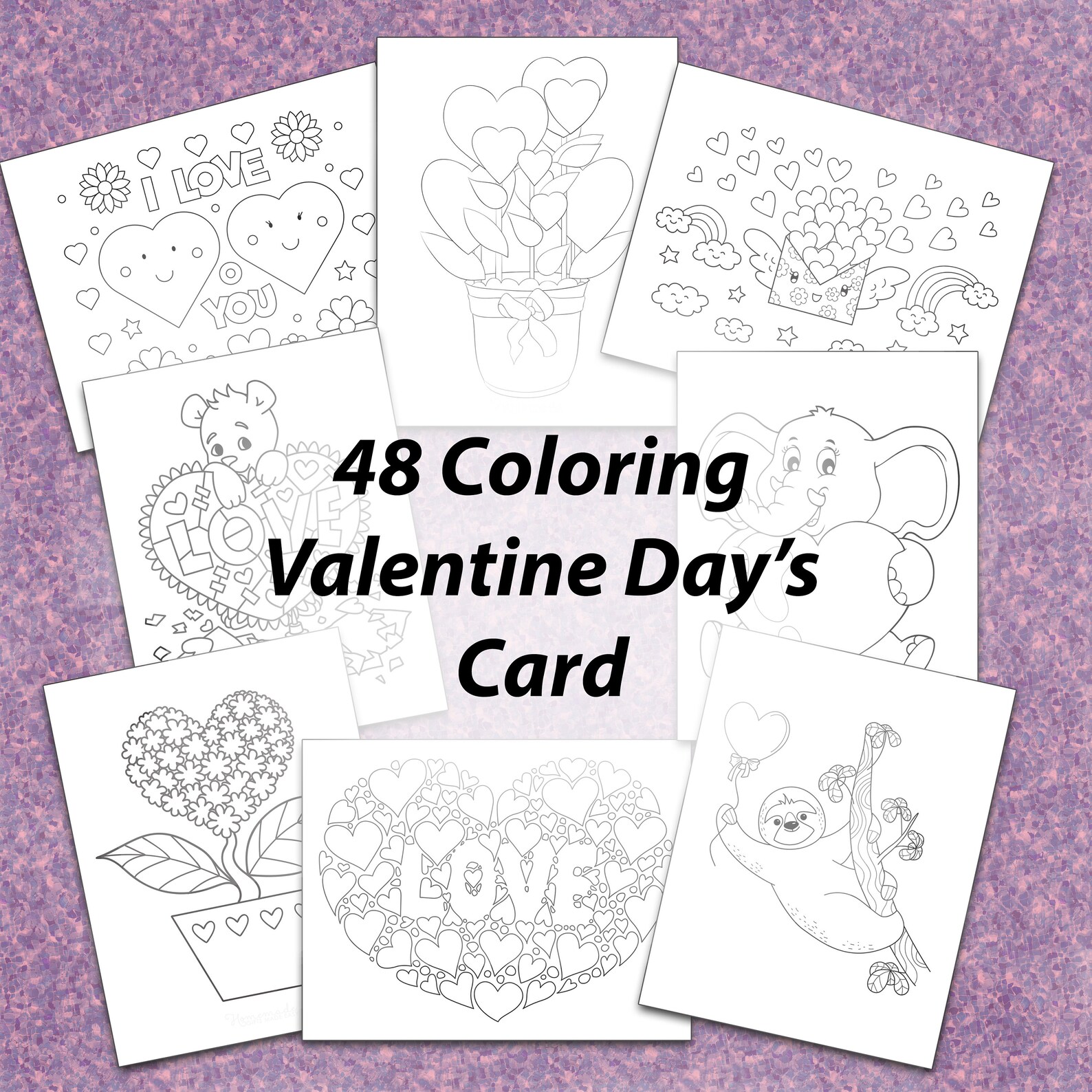 48 Printable Coloring Valentines Cards - Etsy
