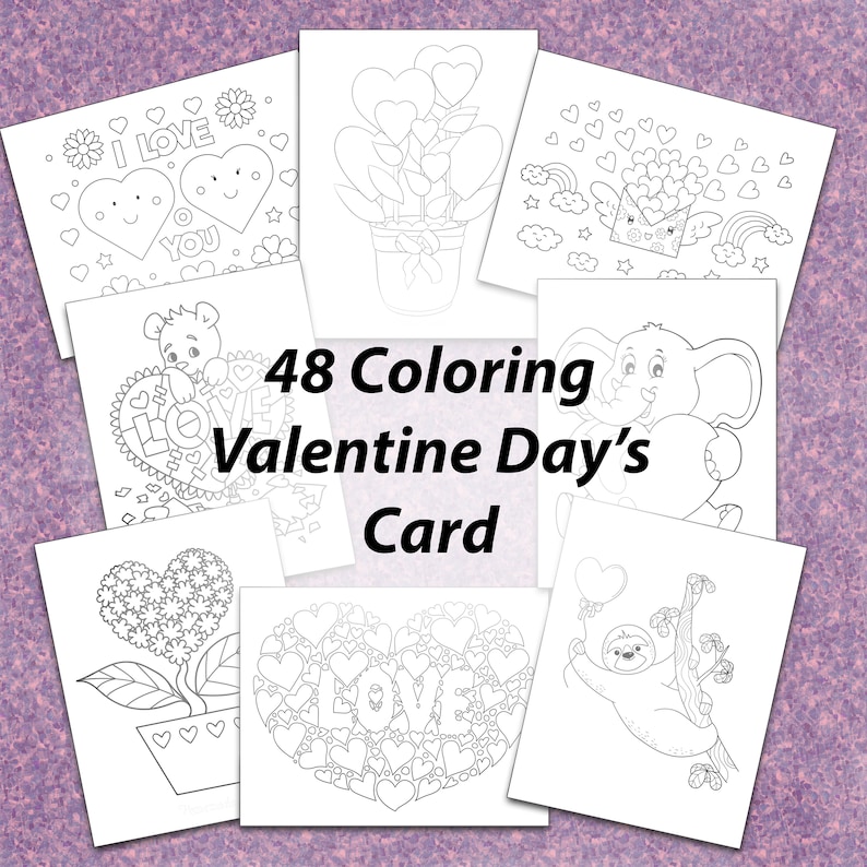 48 Printable Coloring Valentines Cards - Etsy