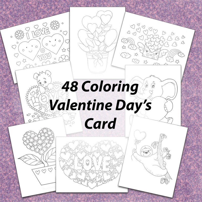 Coloring Valentines Card - Etsy